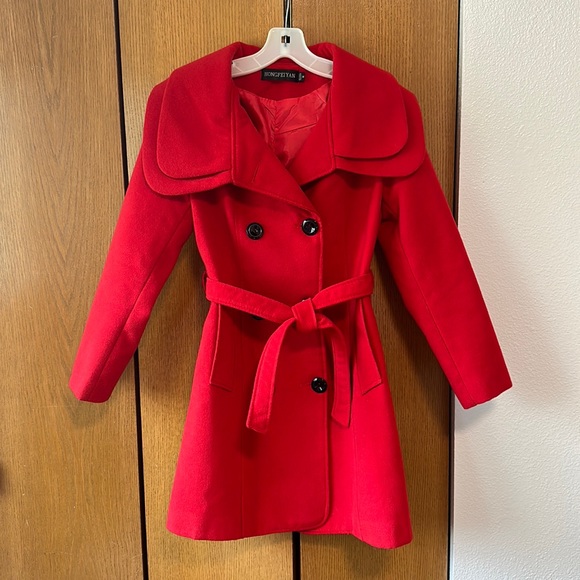 Jackets & Coats | Msize Long Red Formal Coat Soft Felttype Fabric Great ...
